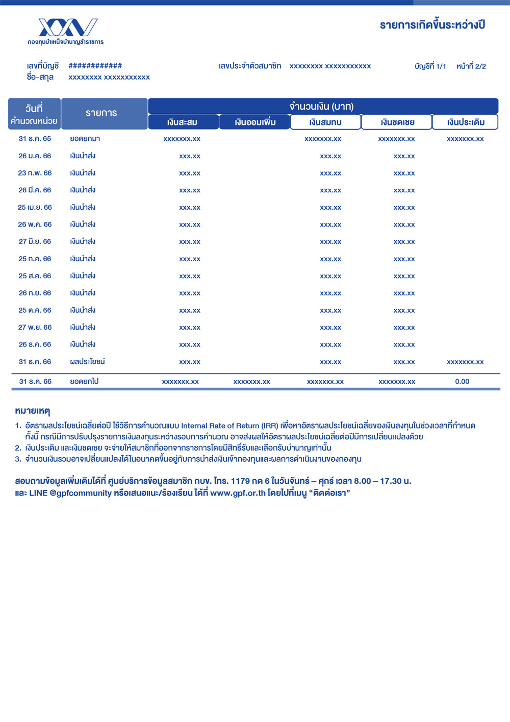 ใบแจ้งยอดสมาชิก/สมาชิกพ้นสภาพ